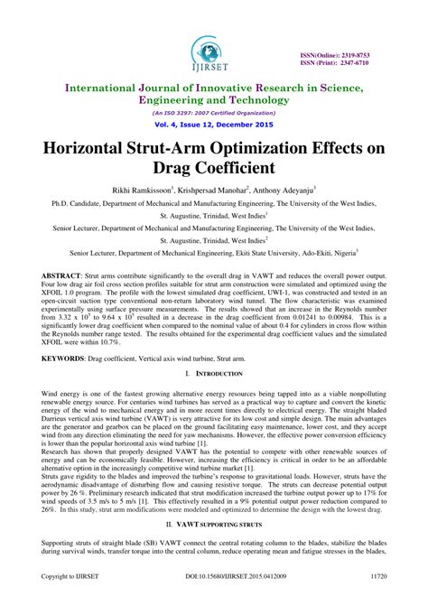 Pdf Horizontal Strut Arm Optimization Effects On Drag Coefficient