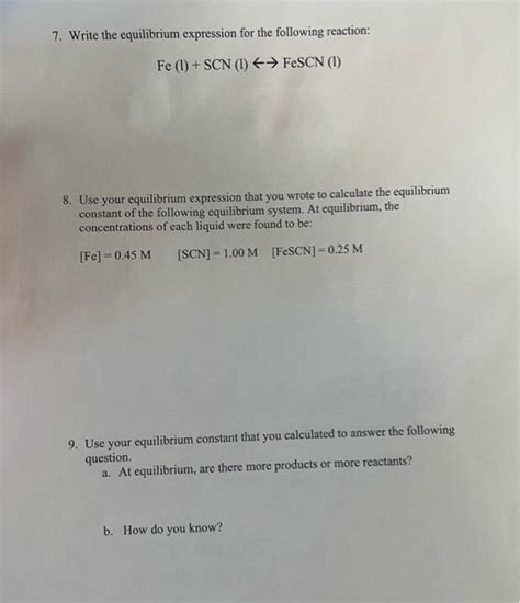 Solved 7 Write The Equilibrium Expression For The Following Chegg