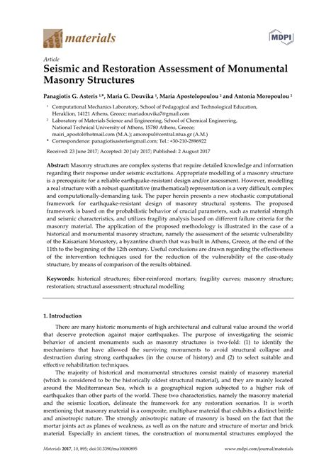 Seismic And Restoration Assessment Of Monumental Masonry Structures Docslib