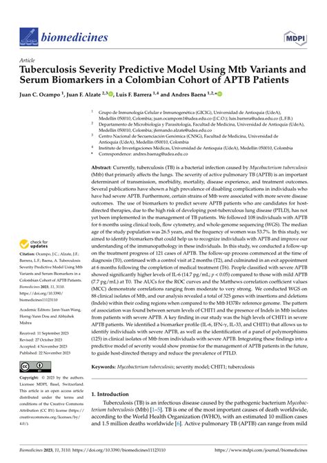 pdf tuberculosis severity predictive model using mtb variants and