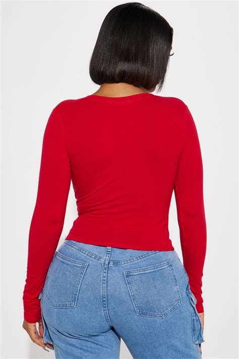 No Brainer Long Sleeve V Neck Tee Red Fashion Nova Basic Tops