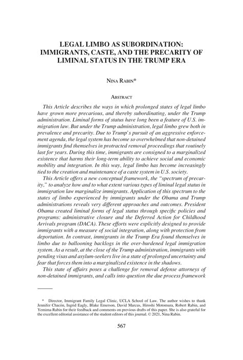 Legal Limbo As Subordination Immigrants Caste And The Precarity Of
