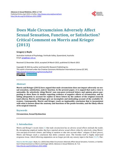 Pdf Does Male Circumcision Adversely Affect Sexual Sensation