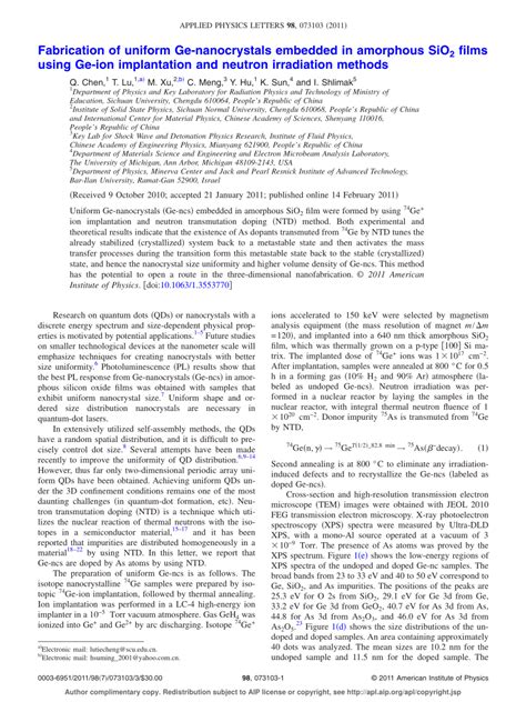 pdf fabrication of uniform ge nanocrystals embedded in amorphous sio2