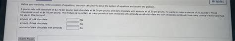 solved define your variables write a system of equations