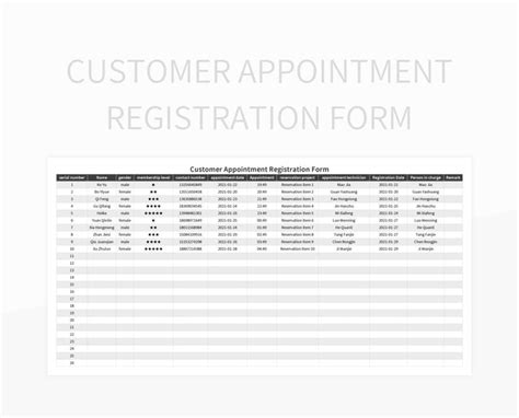 Customer Appointment Registration Form Excel Template And Google Sheets