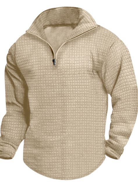 Herren Sweatshirt Pullover Sweatshirt mit Viertelreißverschluss Braun