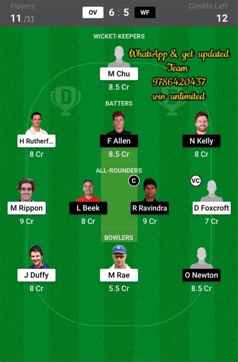 Ov Vs Wf 19th Match Dream11 Team Fantasy Prediction The Ford Trophy
