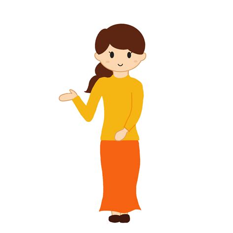 正面を向いて案内をするポニーテール女性のイラスト