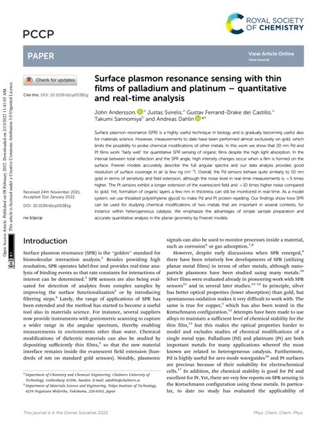 Pdf Surface Plasmon Resonance Sensing With Thin Films Of Palladium