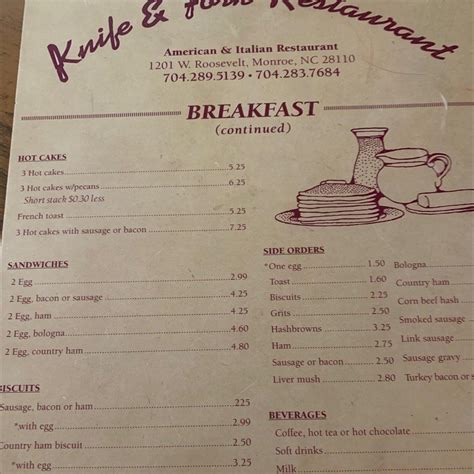 Menu At Knife Fork Restaurant Monroe