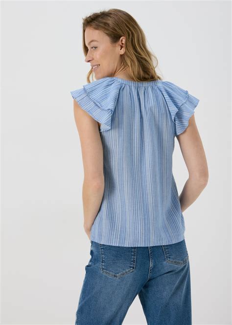 Blue Ruffle Striped Blouse Matalan