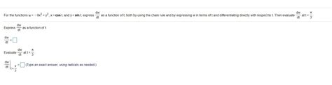 solved dw for the functions w 9x2 y2 x cost and y