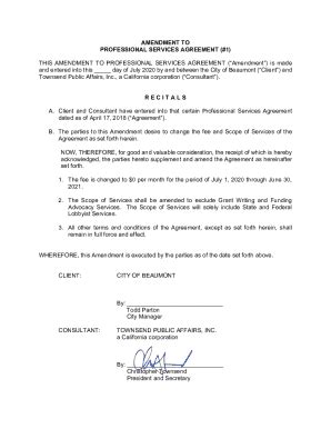 Fillable Online Amendment No 1 To Professional Services Agreement Fax