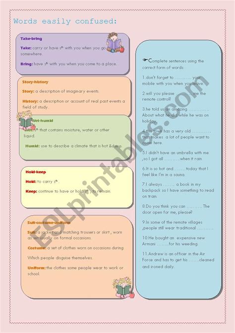 Word Easily Confused ESL Worksheet By Rosemeri
