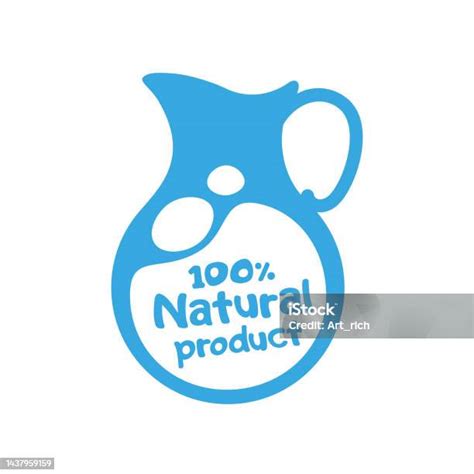 Logo Atau Templat Lencana Untuk Produk Susu Organik Kendi Biru Dengan