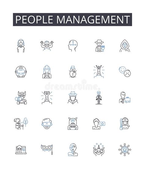 People Management Line Icons Collection Staff Supervision Team Coordination Resource
