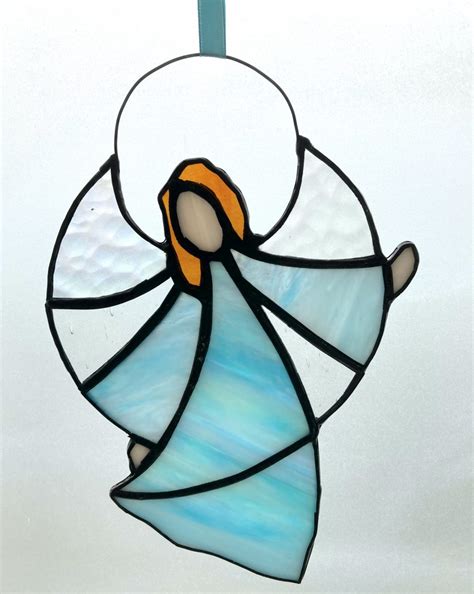 Blue Stained Glass Christmas Angel Sun Catcher