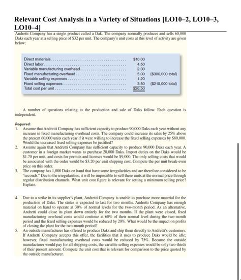 Solved Relevant Cost Analysis In A Variety Of Situations