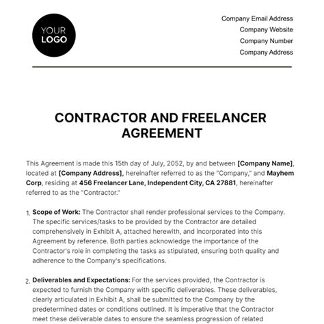 Free Contractor And Freelancer Agreement HR Template To Edit Online