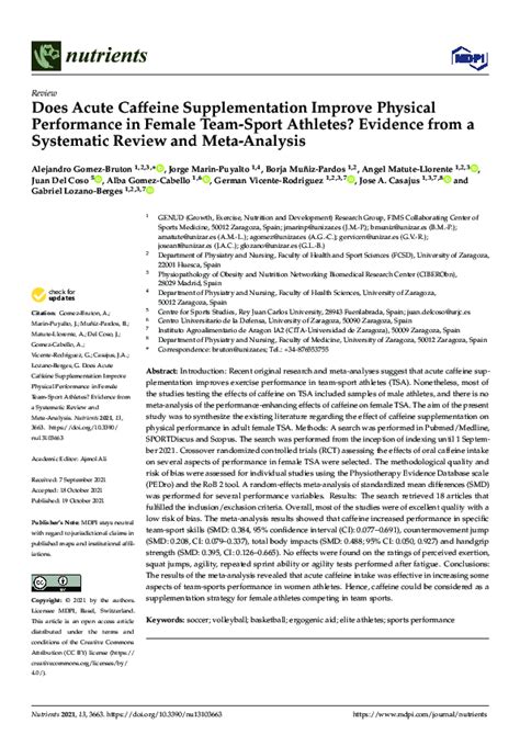 Pdf Does Acute Caffeine Supplementation Improve Physical Performance In Female Team Sport