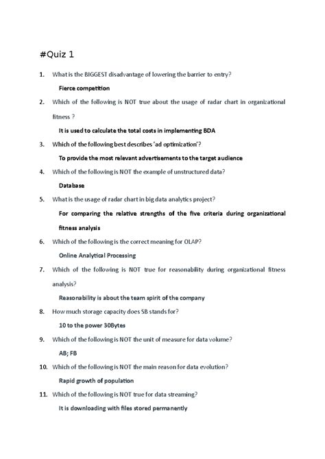 Big Data Online Quiz Answer Week 1 To Week 9 Quiz 1 What Is The