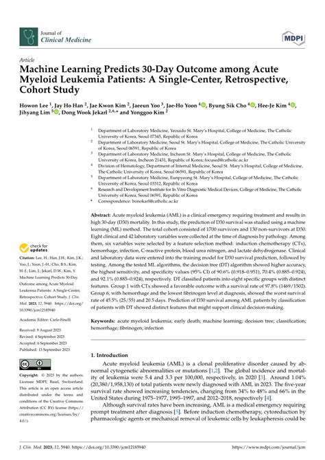 Pdf Machine Learning Predicts 30 Day Outcome Among Acute Myeloid