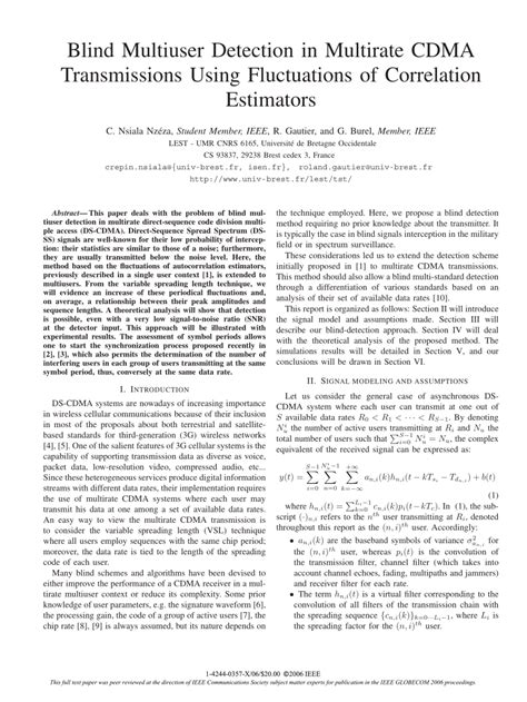 Pdf Spc11 2 Blind Multiuser Detection In Multirate Cdma Transmissions Using Fluctuations Of