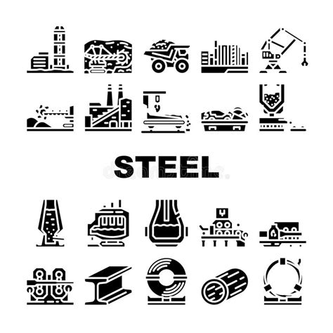Steel Production Industry Metal Icons Set Vector Stock Vector