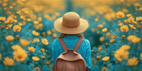 Premium Photo Hiker With Backpack Exploring Field Of Flowers