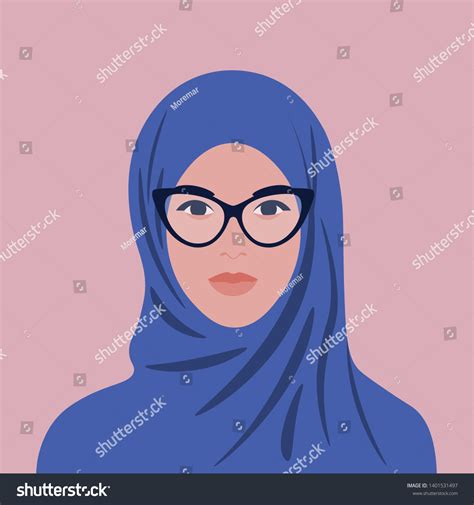 Portrait Arabian Woman Hijab Glasses Muslim Stock Vector Royalty Free