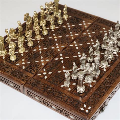 Gorgeous Chess And Backgammon Set Made Of Walnut And Shell With