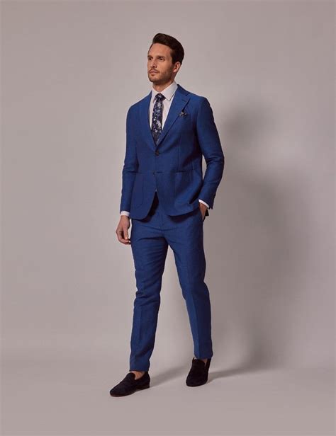 Royal Blue Italian Cotton Linen Slim Suit Trousers 1913 Collection