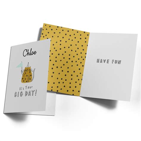 Personalised Cute Cheetah Cat Flag Editable Birthday Card Hallmark