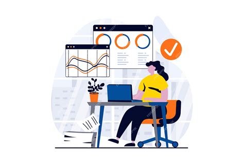 Premium Vector Data Analysis Concept With People Scene In Flat Cartoon Design Woman Working