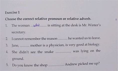 Exercise 1 Choose The Correct Relative StudyX