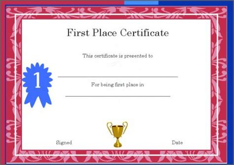 First Place Certificate Template 5 Templates Example Templates