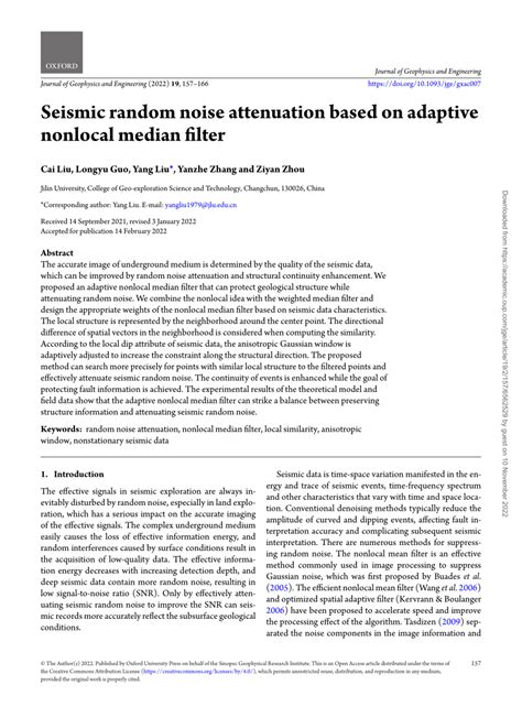 pdf seismic random noise attenuation based on adaptive nonlocal