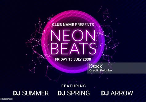 댄스 음악 야간 포스터 배경 나이트 클럽 음악 콘서트 Dj 전단지 벡터 디자인 글로우 추상 배너 이벤트 쇼 테크노 일렉트로 하우스 Dj에 대한 스톡 벡터 아트 및 기타