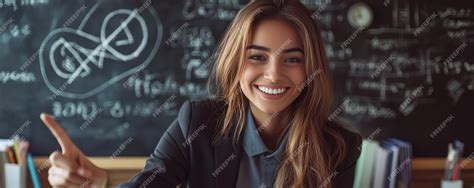 Teacher Showing Infinity Symbol On Blackboard Classroom Scene Premium