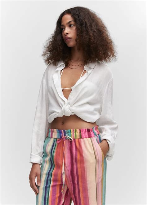 Multi Colored Striped Linen Pants Women Mango Usa