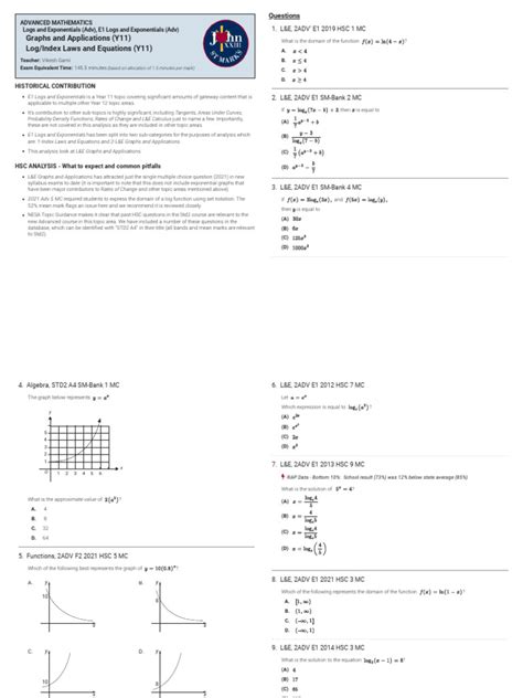 Logs And Exponentials Hsc Pack Pdf Exponential Function Function Mathematics