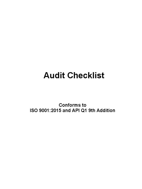 Iso 9001 2015 Api Q1 Audit Checklist Template Pdf Quality