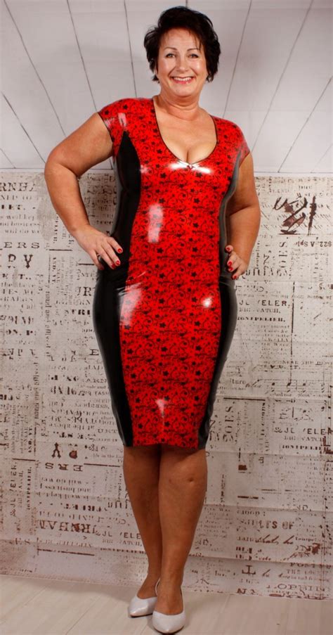 Damen Latexkleid Mit Floraldruck Und Seitlicher Kontrastfarbe Latex Line