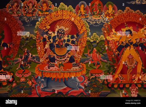 Ladakh Indiajuly 2017 Four Armed Mahakalamural Paintings On Tantric