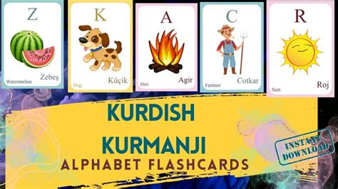 Kurdish Alphabet Flashcard With Picture Learning Kurdish Kurdish