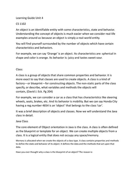 Discussion Assignment Unit 4 Learning Guide Unit 4 Cs 1102 An Object Is An Identifiable Entity