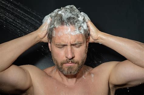 Premium Photo Man Washing Hair Close Up Portrait Man Bathing Shower