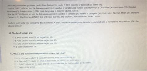use random number generator under data analysis to
