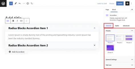 Accordion Block Radius Blocks Documentation